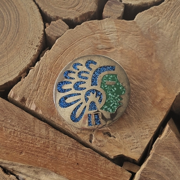 Hecho En Mexico | Jewelry | Mexico Aztec Mosaic Stone Inlay Brass And ...